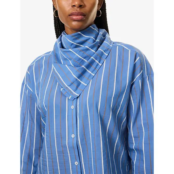 ME+EM Striped Cotton-blend Shirt With Removable Scarf