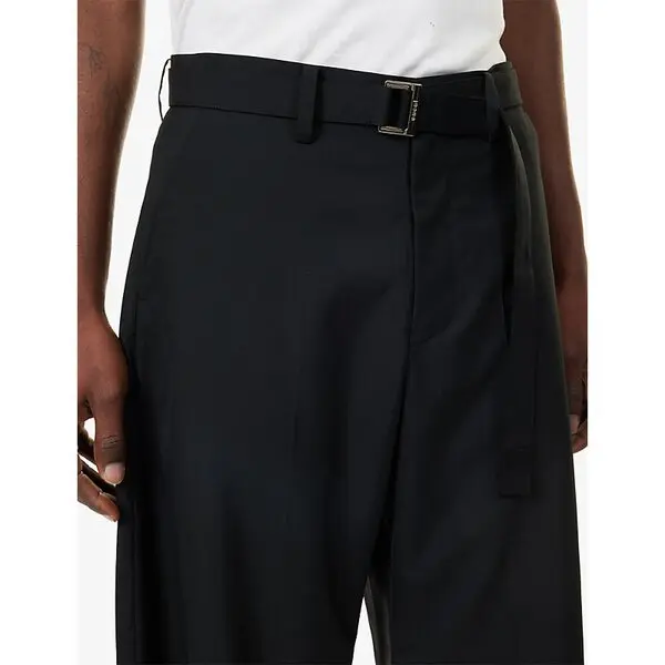 Sacai Barrel-leg Wool-blend Trousers