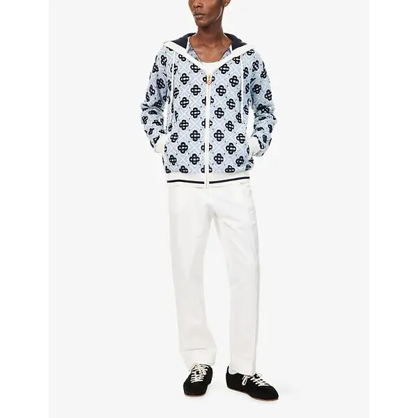 Casablanca Monogram Zip-up Wool Hoody - Blue