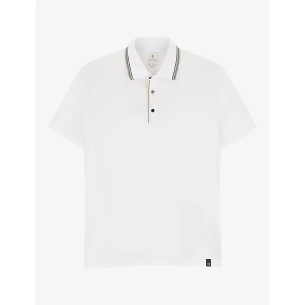 Boggi Milano Jacquard-collar Stretch Cotton-blend Polo