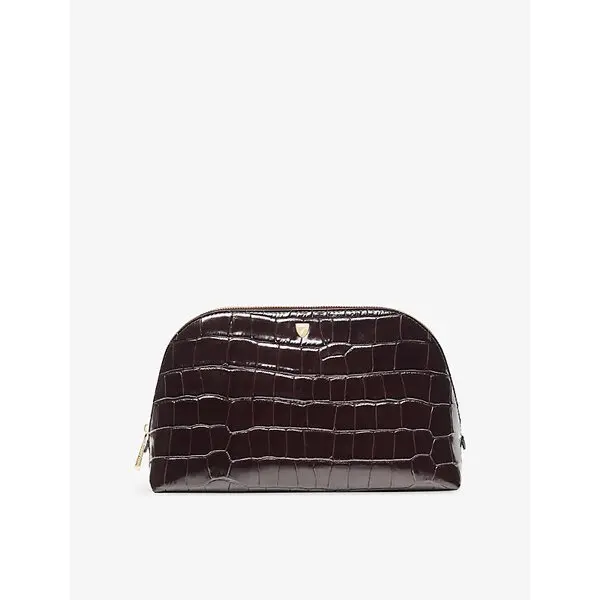 ASPINAL OF LONDON Classic Large Leather Cosmetic Case - Amazonbrown