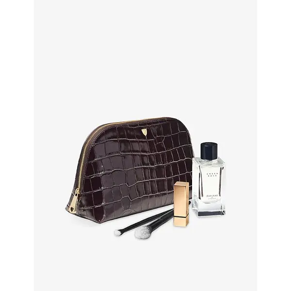 ASPINAL OF LONDON Classic Large Leather Cosmetic Case - Amazonbrown