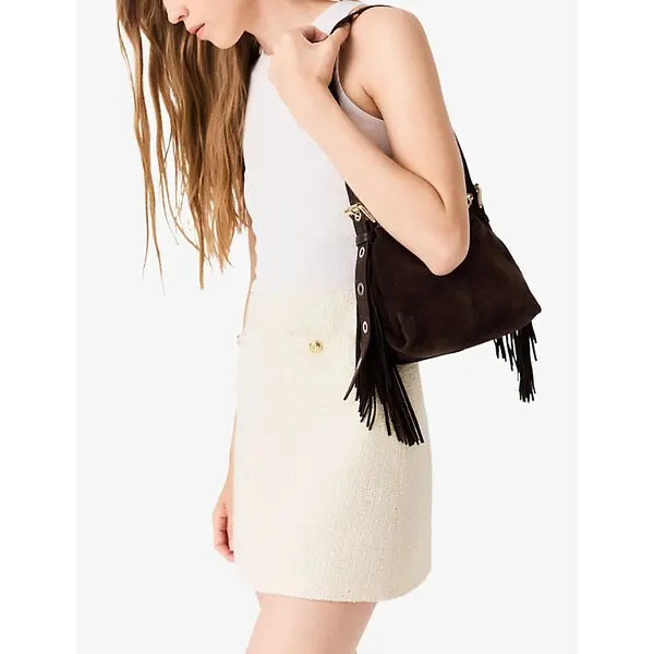 Maje Miss M Mini Suede Shoulder Bag - Black
