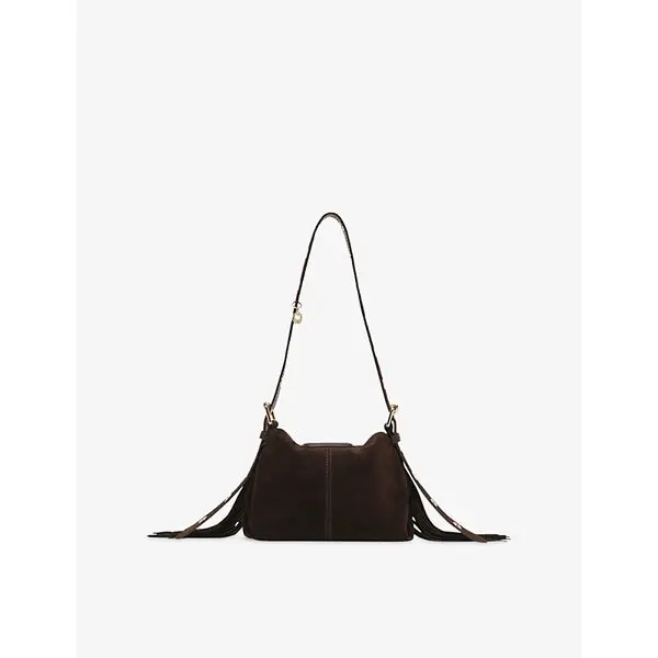 Maje Miss M Mini Suede Shoulder Bag - Dark Brown