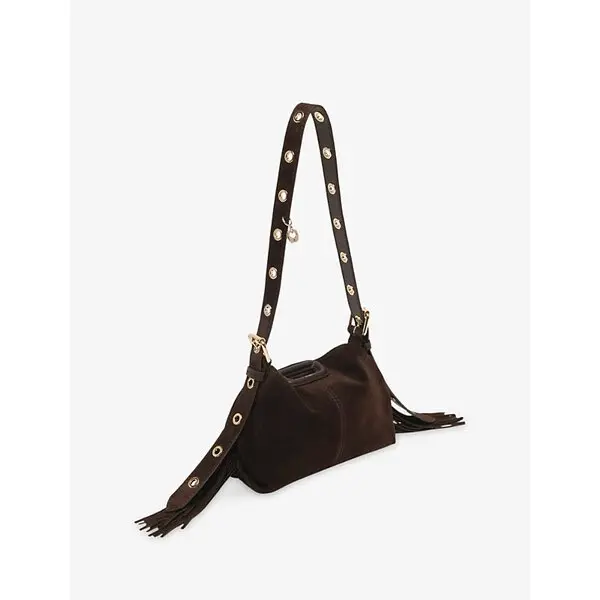 Maje Miss M Mini Suede Shoulder Bag - Dark Brown