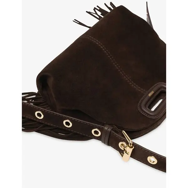 Maje Miss M Mini Suede Shoulder Bag - Dark Brown