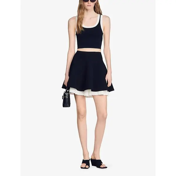 Sandro Flared Elasticated-waist Knitted Mini Skirt
