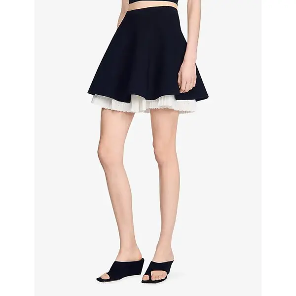 Sandro Flared Elasticated-waist Knitted Mini Skirt