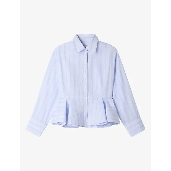 Sandro Striped Peplum Hem Cotton Shirt
