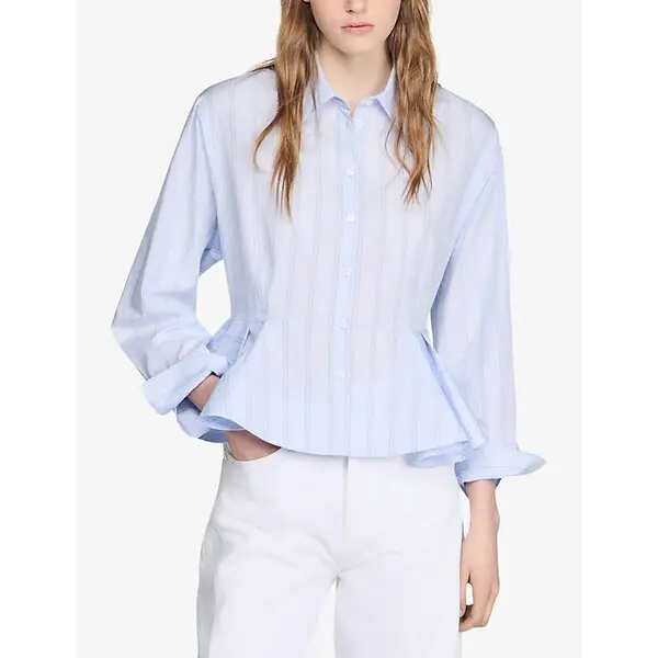 Sandro Striped Peplum Hem Cotton Shirt