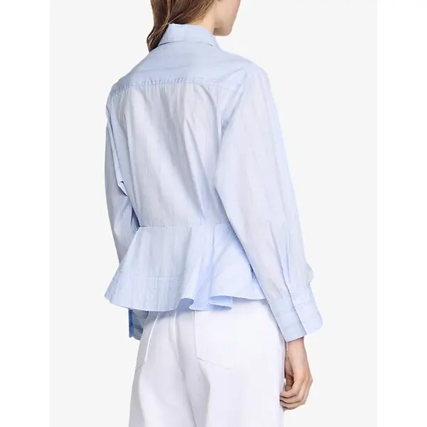 Sandro Striped Peplum Hem Cotton Shirt