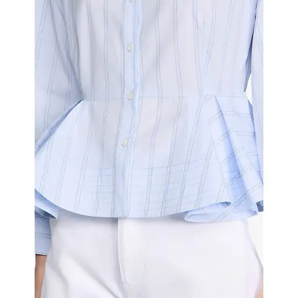 Sandro Striped Peplum Hem Cotton Shirt