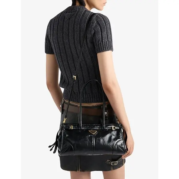 Prada Bonnie Medium Leather Handbag - Black