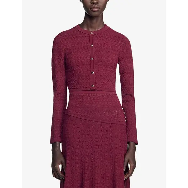 Sandro Cropped Pointelle-knit Cardigan
