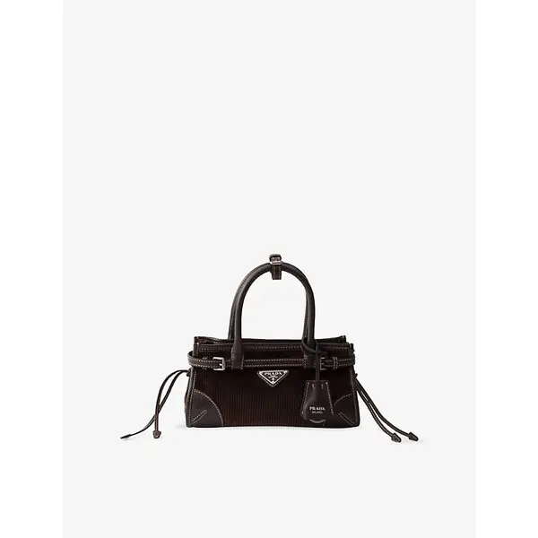 Prada Bonnie Small Corduroy And Leather Top-handle Bag - Brown