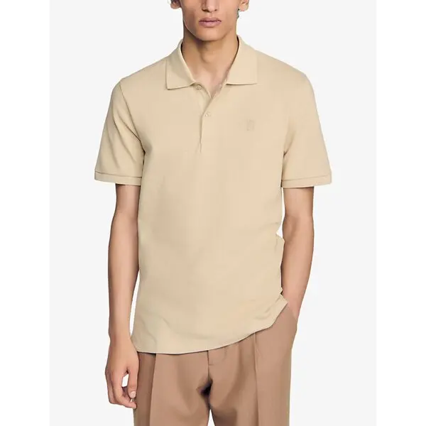 Sandro Branded Short-sleeved Cotton-piqué Polo Shirt