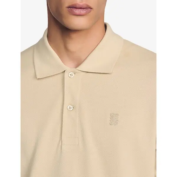 Sandro Branded Short-sleeved Cotton-piqué Polo Shirt