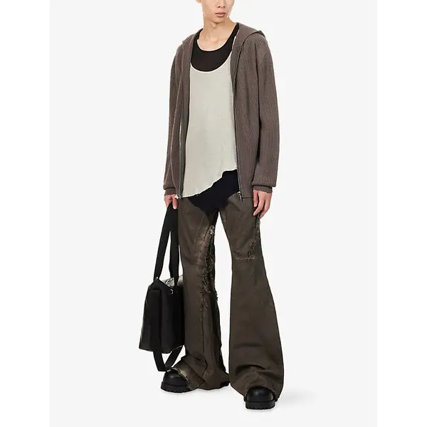 Rick Owens Rib-knit Zip-up Hoody - Dark Dust