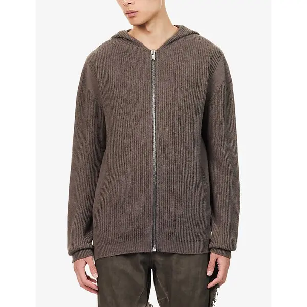 Rick Owens Rib-knit Zip-up Hoody - Dark Dust