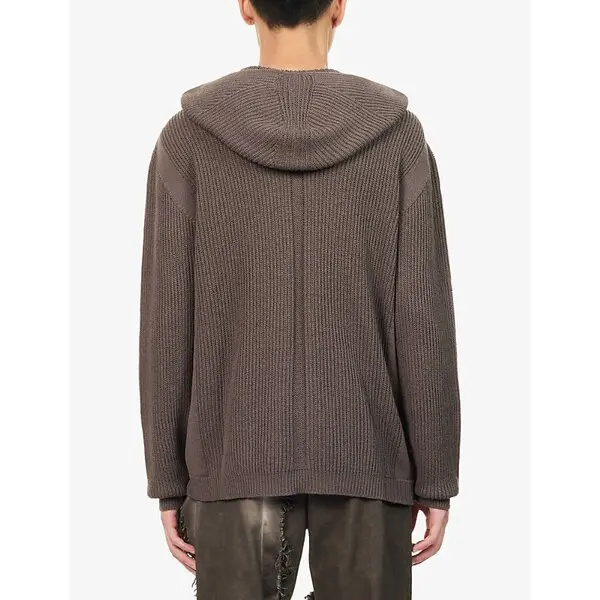Rick Owens Rib-knit Zip-up Hoody - Dark Dust