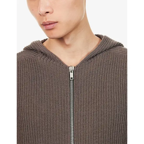 Rick Owens Rib-knit Zip-up Hoody - Dark Dust