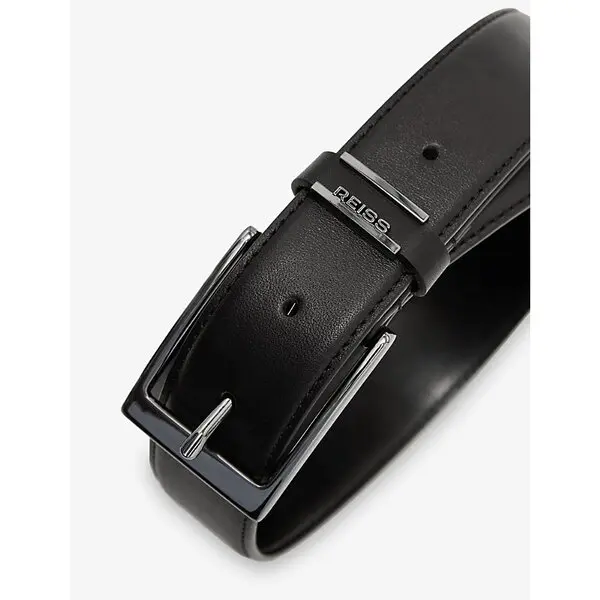 REISS Finch Branded-buckle Leather Belt
