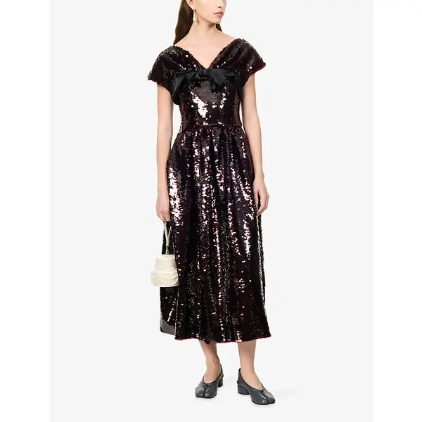 Simone Rocha Gathered Sleeve Sequin Embellished Midi Dress