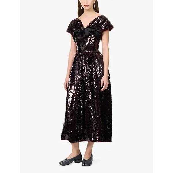 Simone Rocha Gathered Sleeve Sequin Embellished Midi Dress