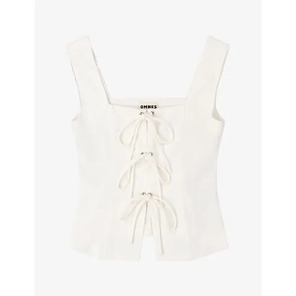 OMNES Tie-front Linen-blend Top