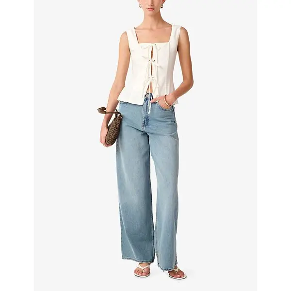 OMNES Tie-front Linen-blend Top