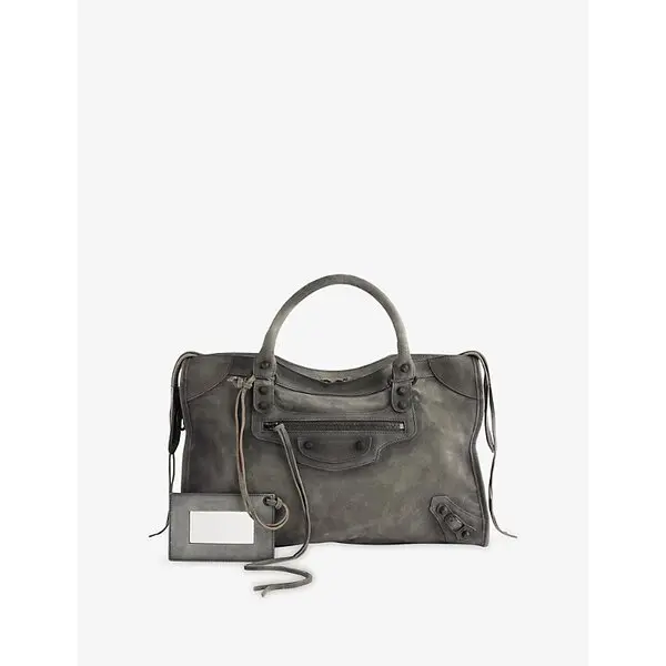 Balenciaga Le City Medium Suede Shoulder Bag - Anthracite