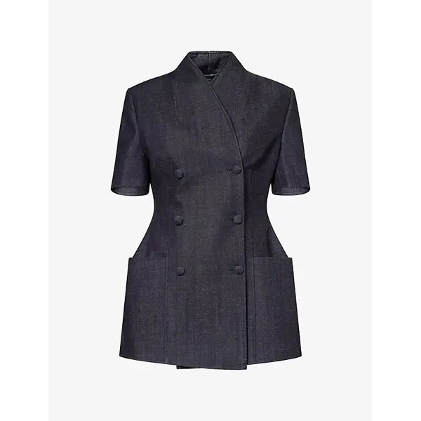 Mona Alshebil Hourglass Double-breasted Denim Blazer - Dark Denim