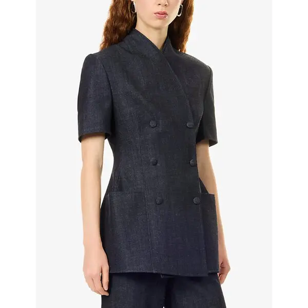 Mona Alshebil Hourglass Double-breasted Denim Blazer
