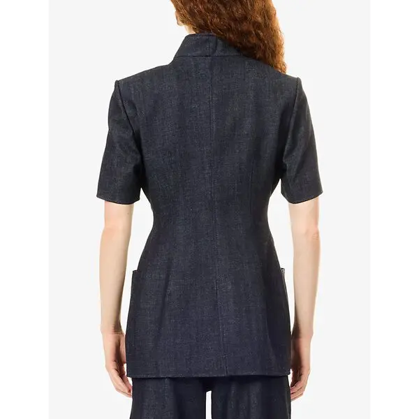Mona Alshebil Hourglass Double-breasted Denim Blazer
