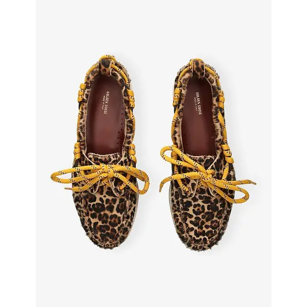 GOLDEN GOOSE Leopard Print Leather Boat Shoes