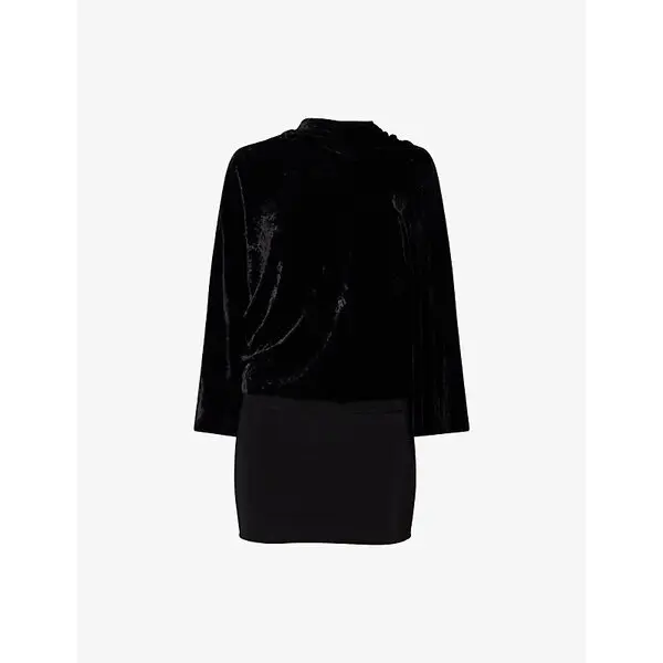 Rick Owens Long-sleeve Draped Velvet Silk-blend Top