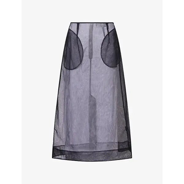 Simone Rocha Ripple Sheer Mesh Midi Skirt - Black