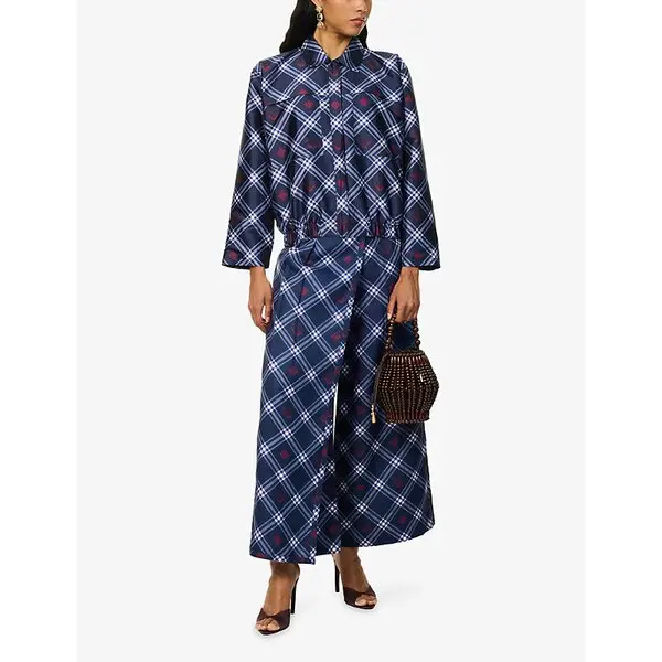 ARAM Pleated Monogram Print Tweed Wide-leg Trousers