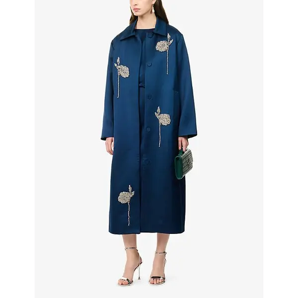 Erdem Floral Crystal-embroidered Satin Coat