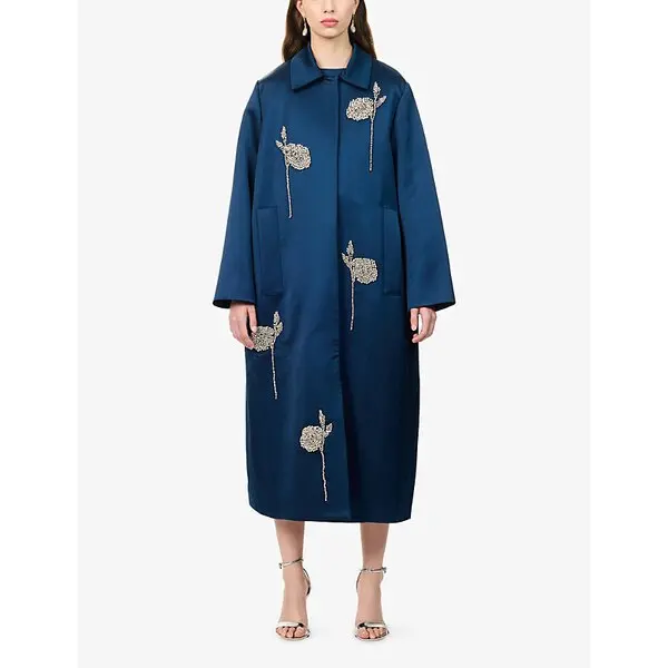 Erdem Floral Crystal-embroidered Satin Coat