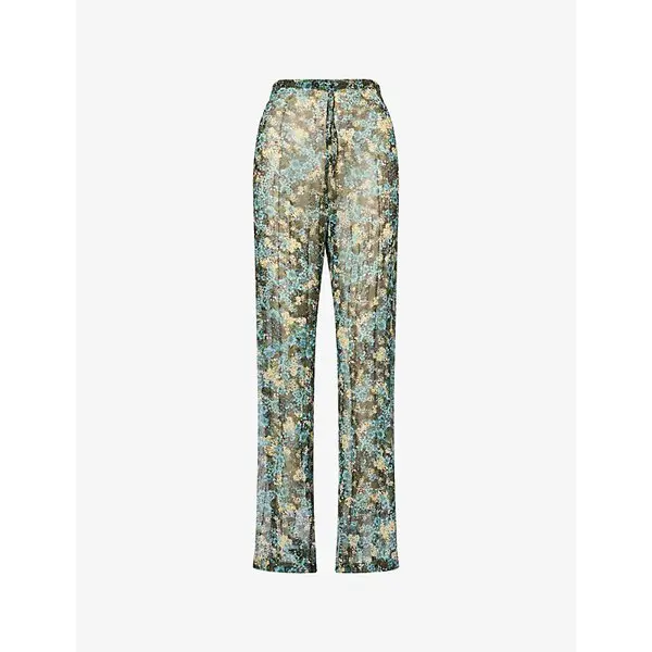 Dries Van Noten Floral-print Pleated Woven Trousers - Sky