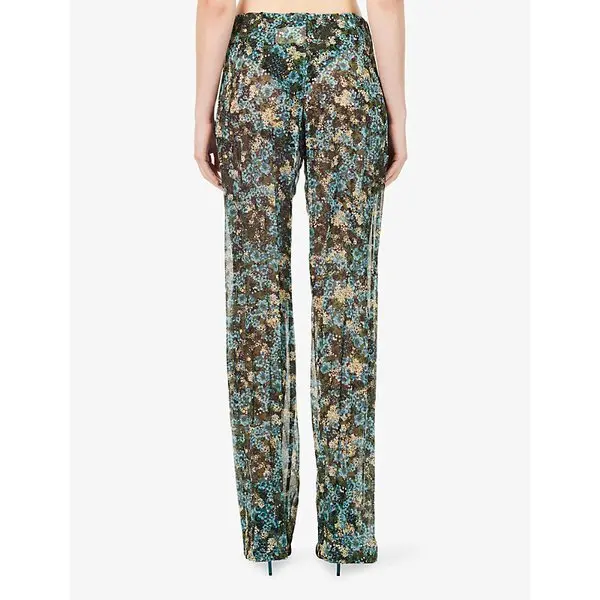 Dries Van Noten Floral-print Pleated Woven Trousers - Sky