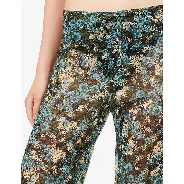 Dries Van Noten Floral-print Pleated Woven Trousers - Sky