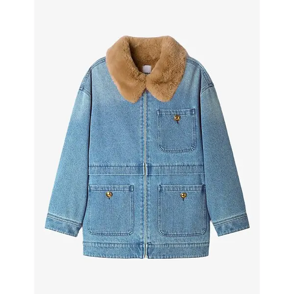 Sandro Faux-fur Collar Denim Coat