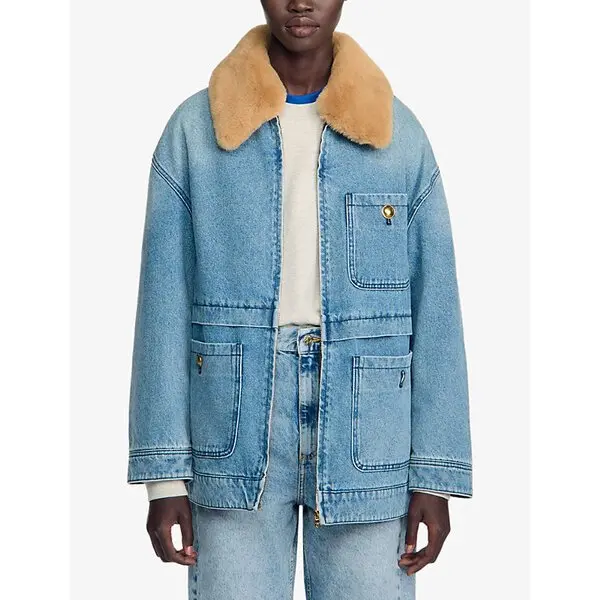 Sandro Faux-fur Collar Denim Coat