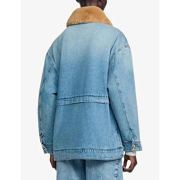 Sandro Faux-fur Collar Denim Coat