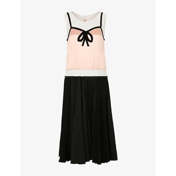 Marni Color-block Bow Satin Midi Dress