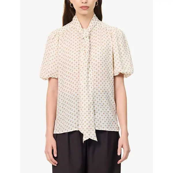 ME+EM Printed Short-sleeve Puff Blouse