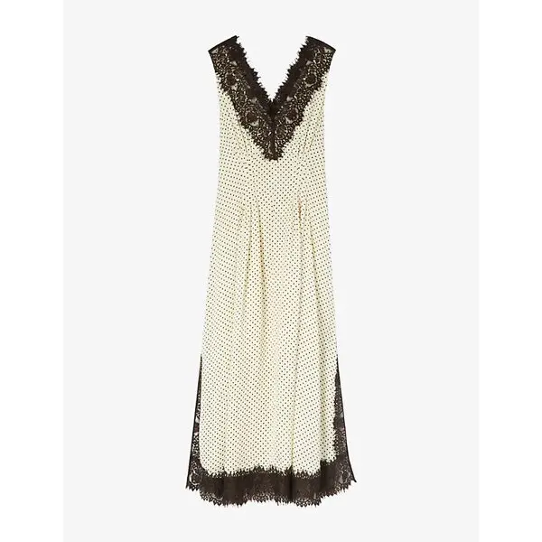 Whistles Polka-dot Lace-trim Woven Maxi Dress