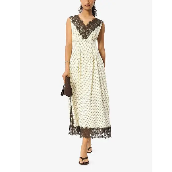 Whistles Polka-dot Lace-trim Woven Maxi Dress